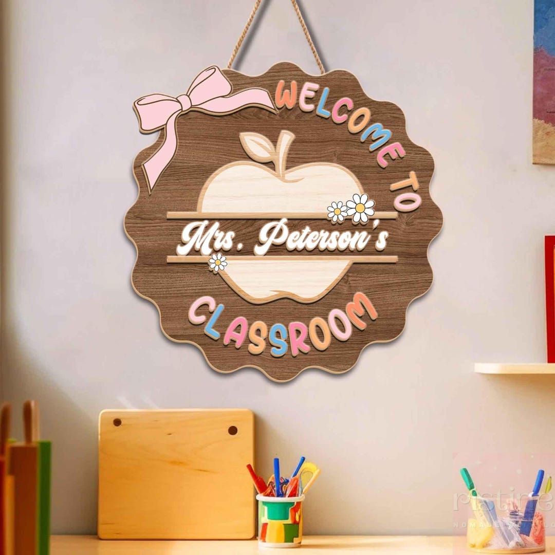 Personalized Teacher Door Sign, Classroom Door Decor, Apple Door Hanger ...