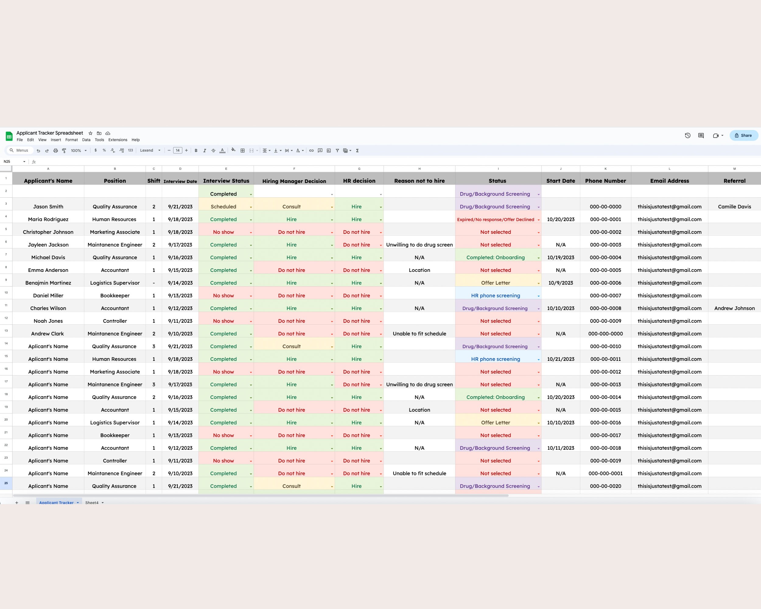 Spreadsheet to Track Applicants Recruitment Tracker Sheet for - Etsy ...