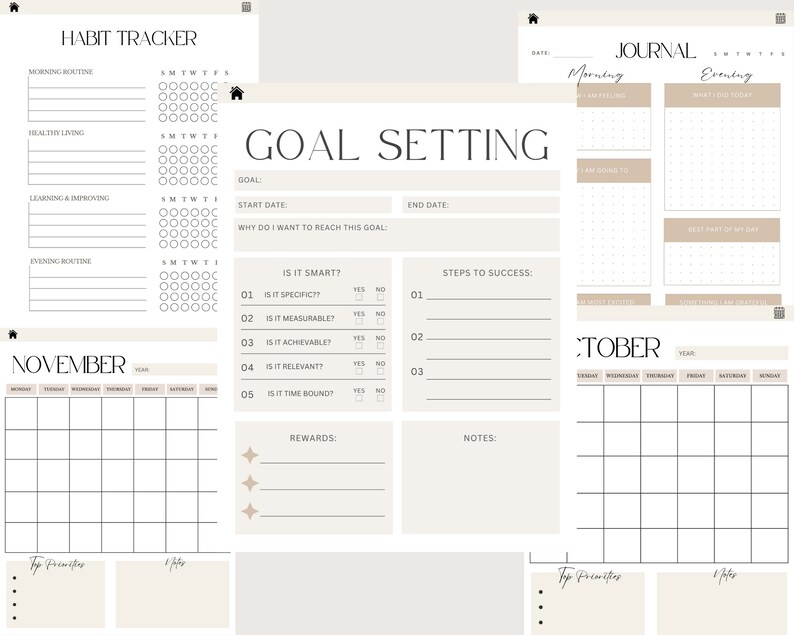 GOAL PLANNER Digital Printable iPad Planner Goodnotes Monthly Weekly ...