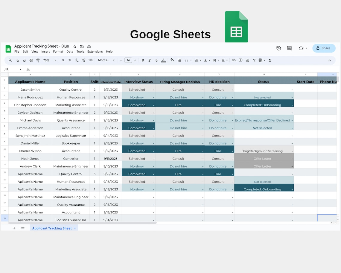 Spreadsheet to Track Applicants Recruitment Tracker Sheet for Human ...