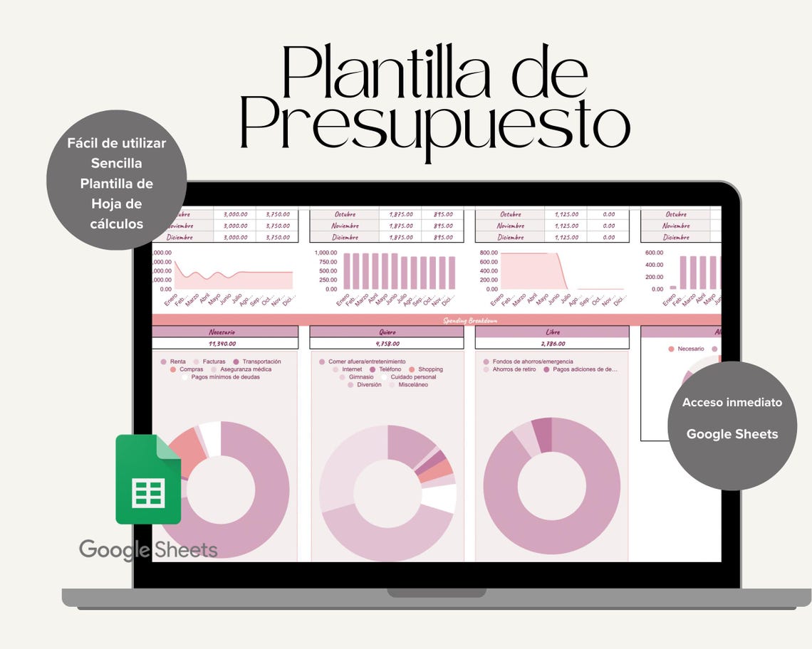Plantillas De Presupuesto Español 50 30 20 Anual Y Mensual Google Sheets Hojas De Cálculo De ...