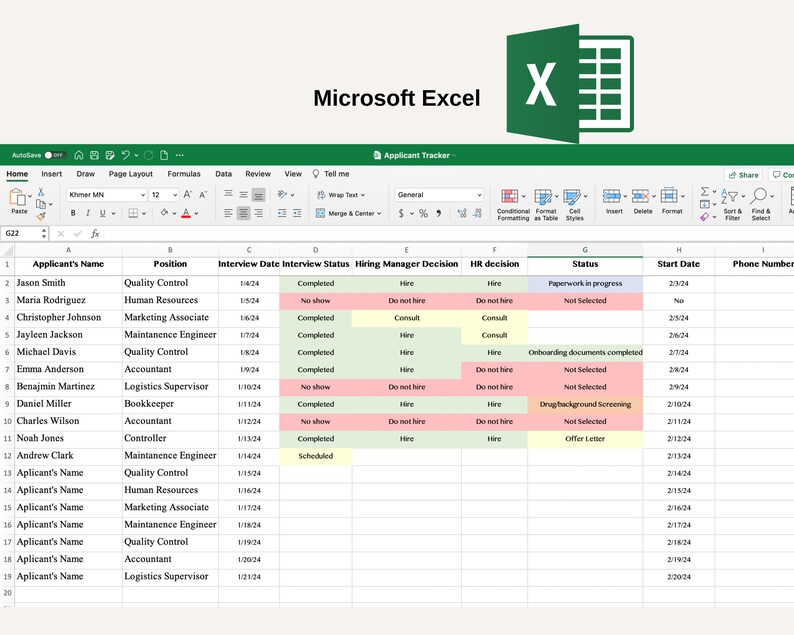 Spreadsheet to Track Applicants Recruitment Tracker Sheet for Human ...