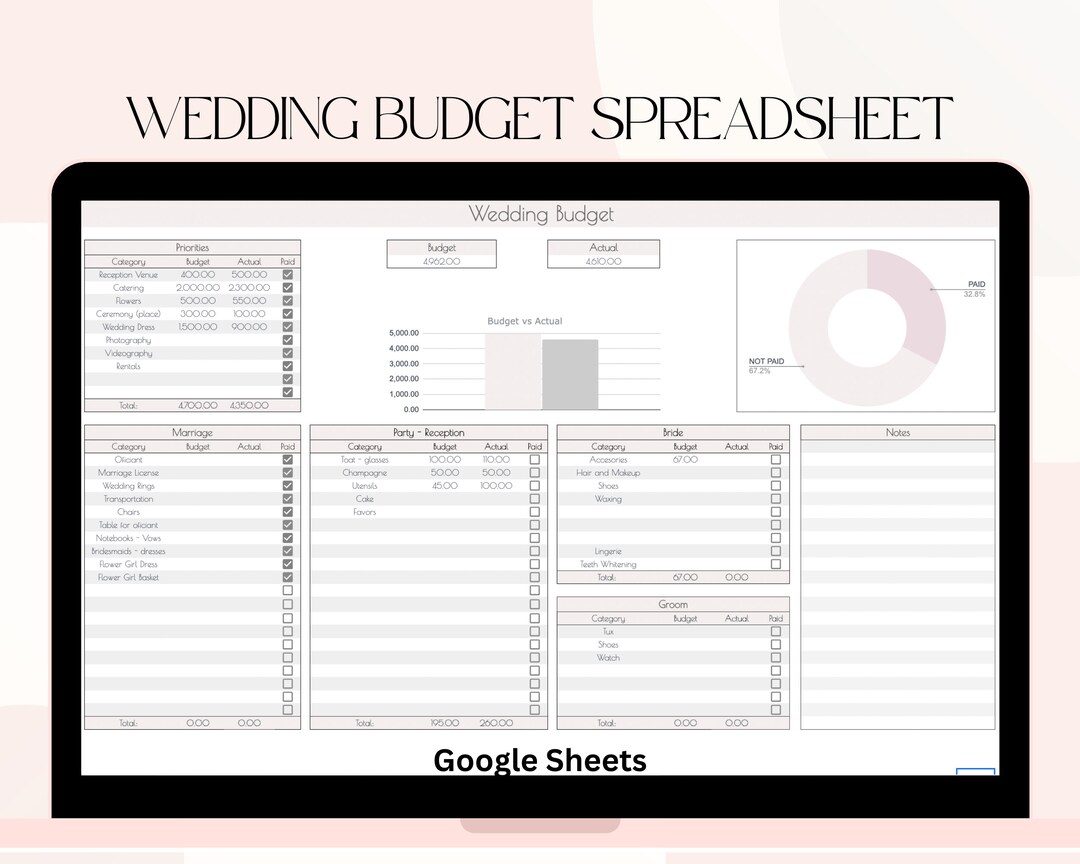 Wedding Budget Spreadsheet to Track Wedding Expenses Tracker Budget for ...