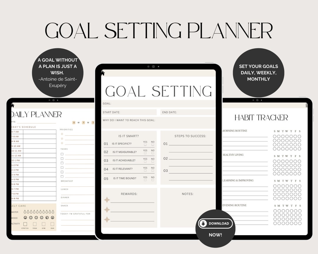 GOAL PLANNER Digital Printable iPad Planner Goodnotes Monthly Weekly ...