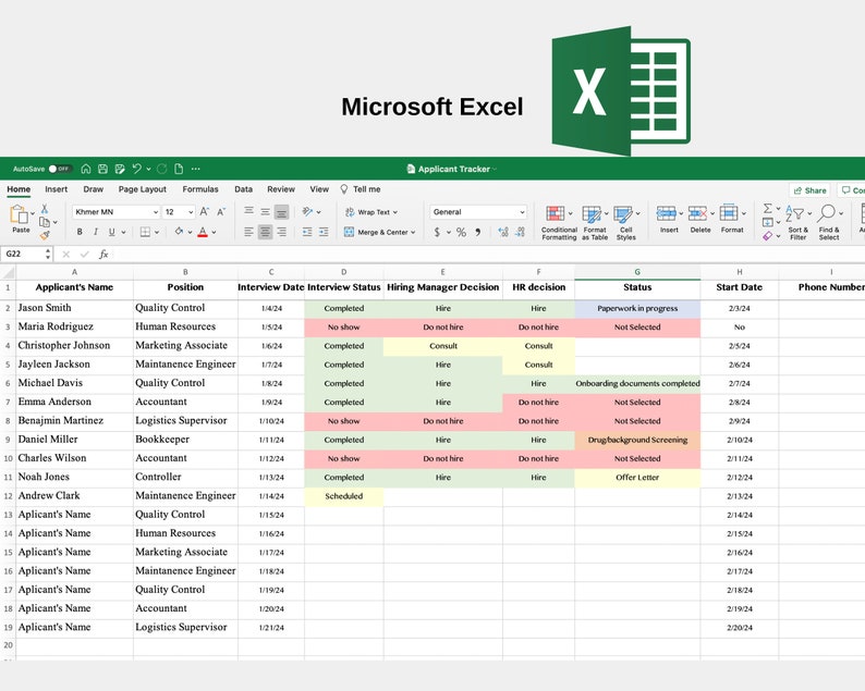 Spreadsheet to Track Applicants Recruitment Tracker Sheet for Human ...