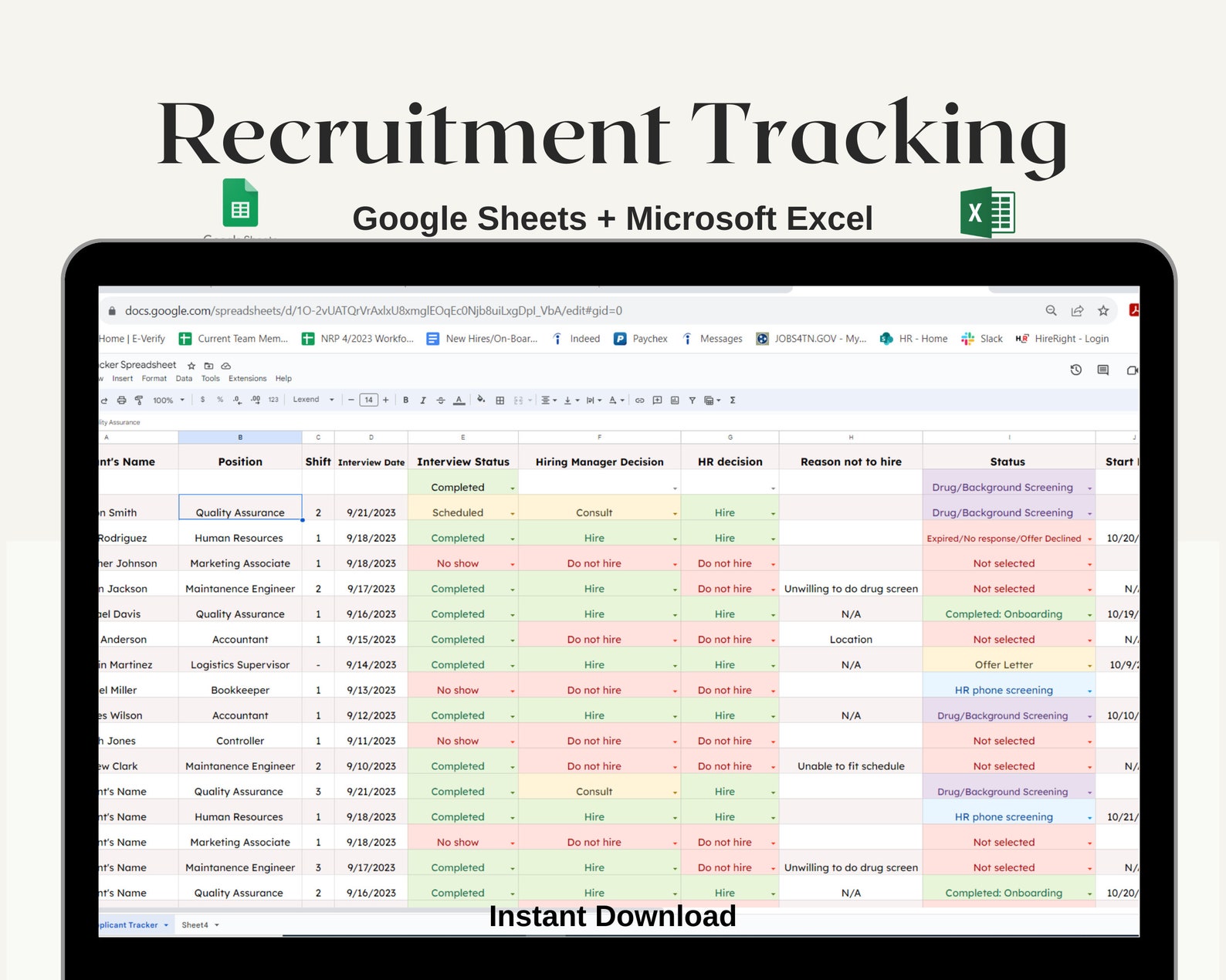 Spreadsheet to Track Applicants Recruitment Tracker Sheet for Human ...