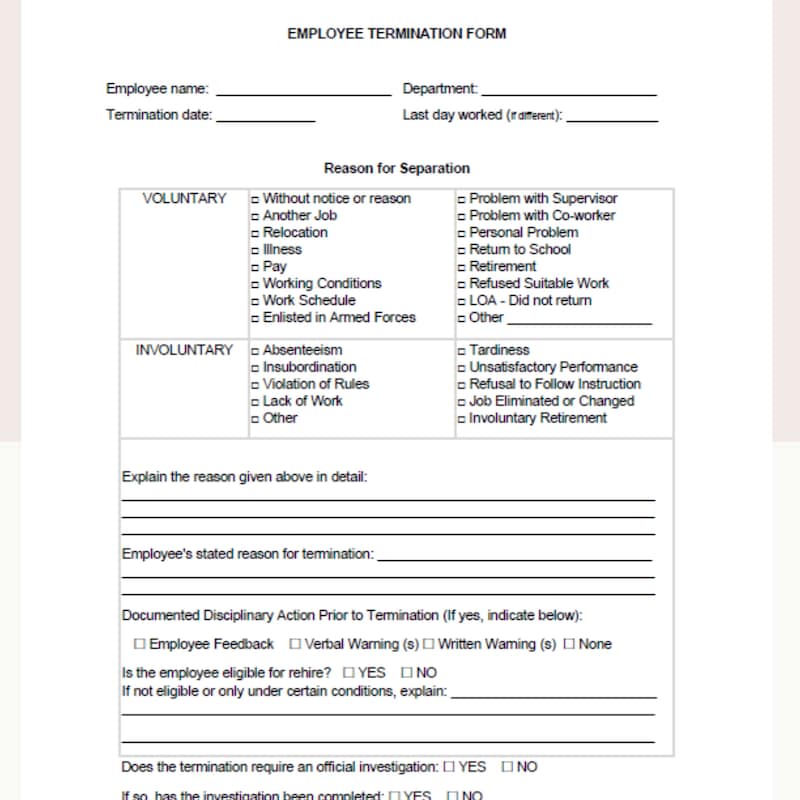 Termination Form Employee - Etsy