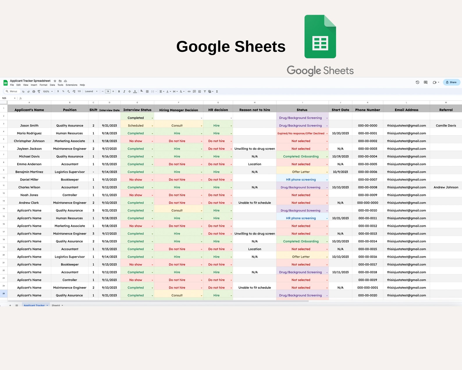 Spreadsheet to Track Applicants Recruitment Tracker Sheet for Human ...