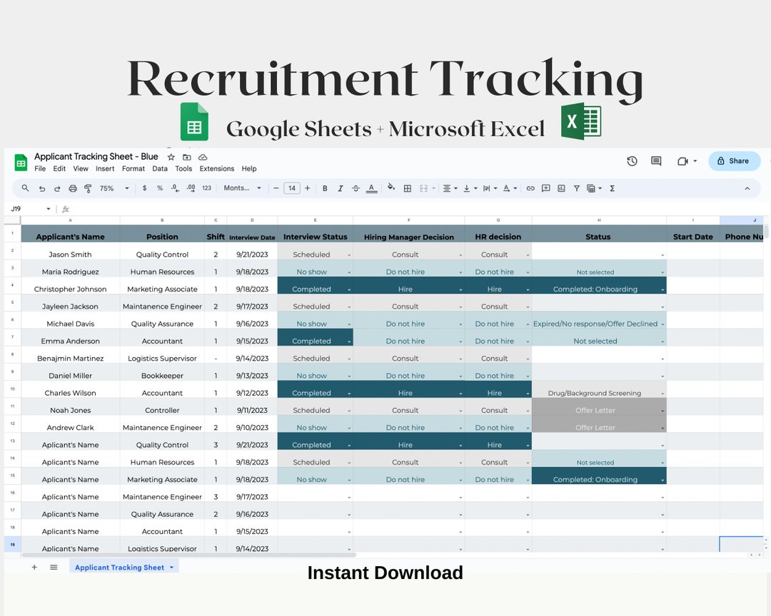 Spreadsheet to Track Applicants Recruitment Tracker Sheet for Human ...