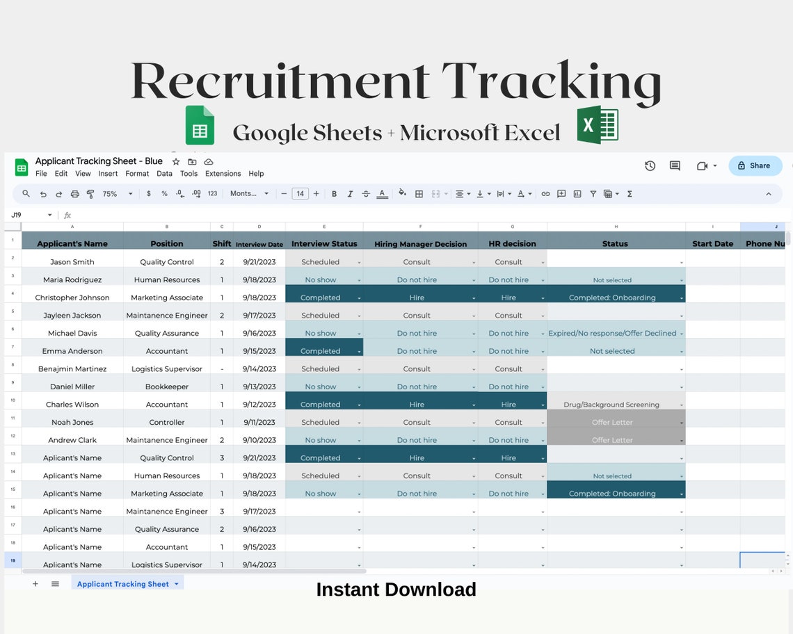 Spreadsheet to Track Applicants Recruitment Tracker Sheet for Human ...