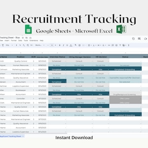 Spreadsheet to Track Applicants Recruitment Tracker Sheet for Human ...