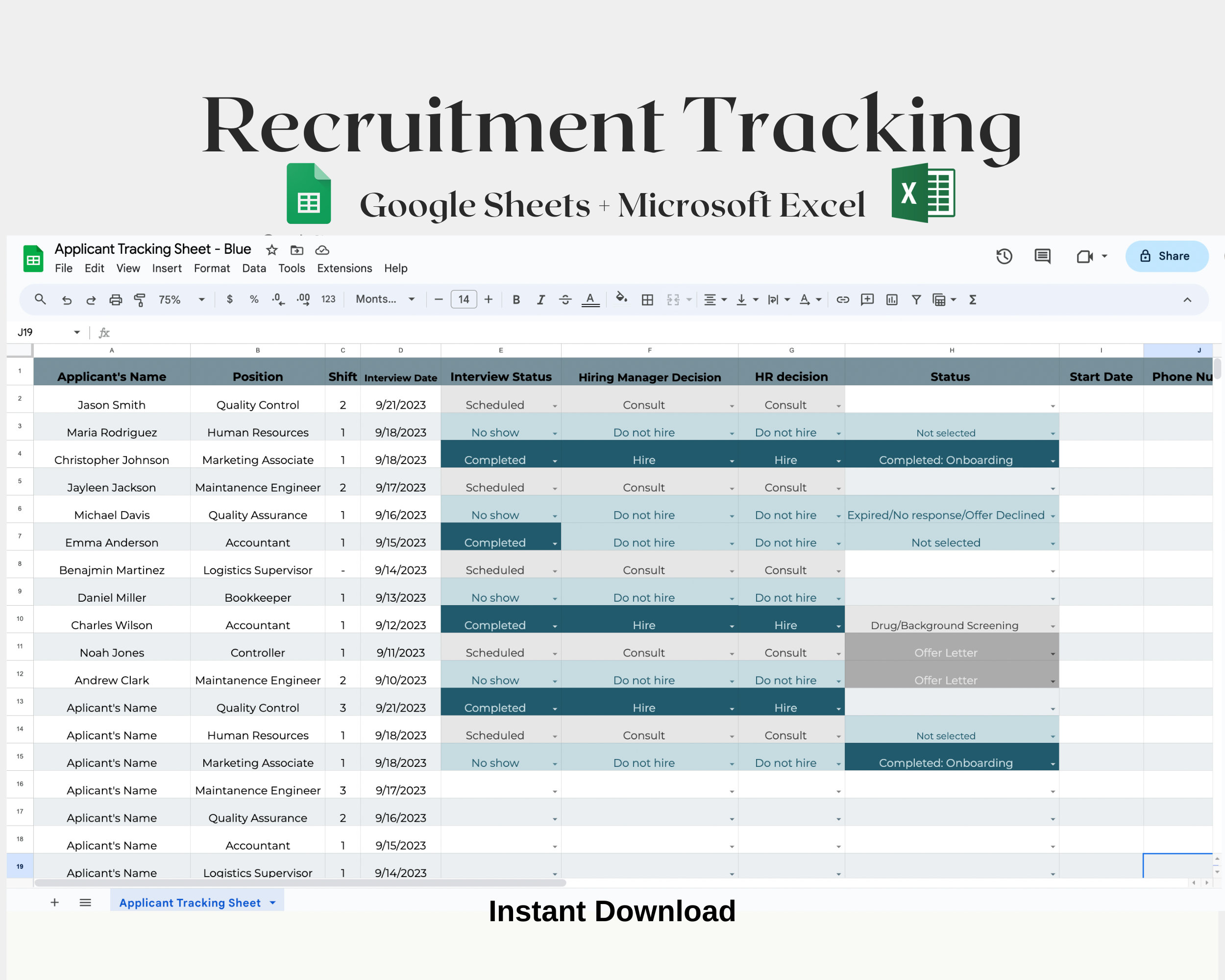 Spreadsheet to Track Applicants Recruitment Tracker Sheet for Human ...