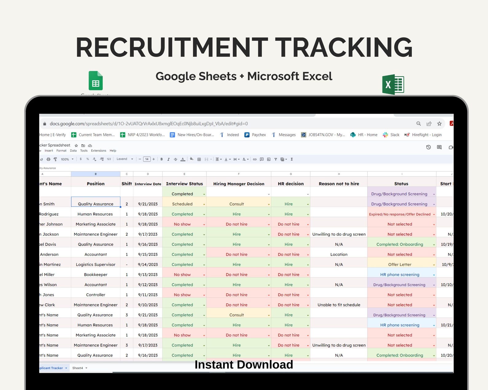 Spreadsheet to Track Applicants Recruitment Tracker Sheet for Human ...
