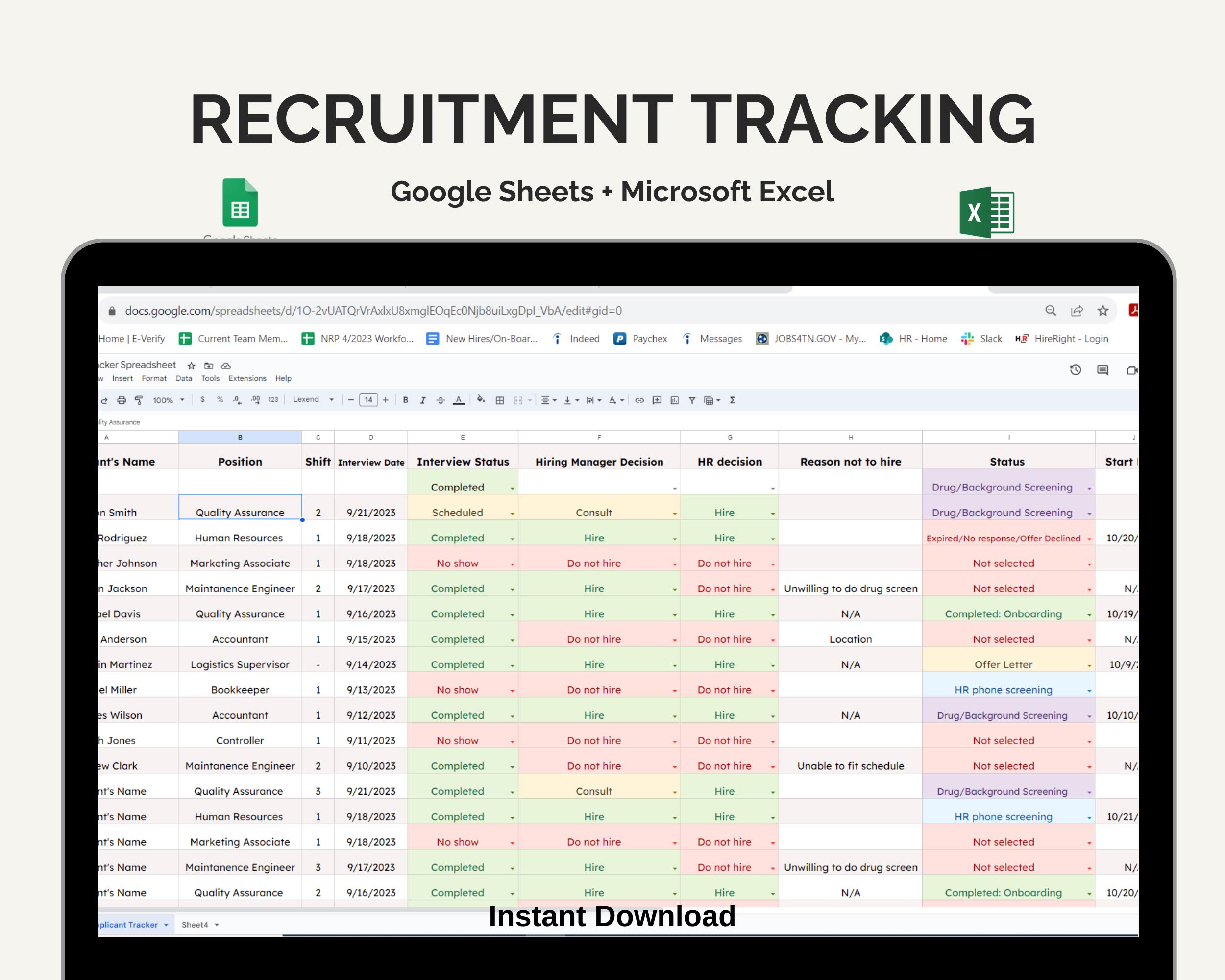 Spreadsheet to Track Applicants Recruitment Tracker Sheet for Human ...