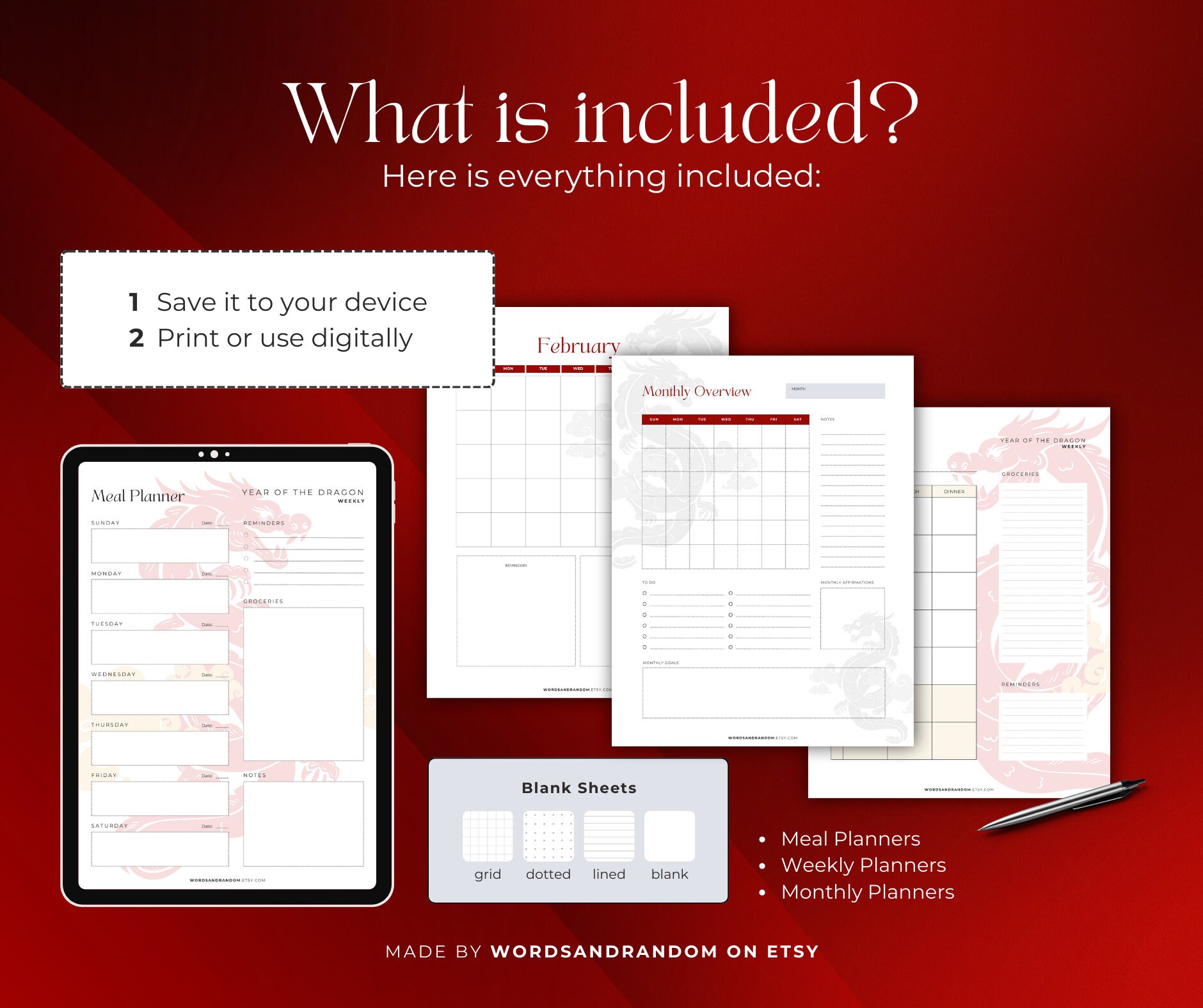 Lunar New Year, Dragon, Planner Bundle, Meal Planners, Weekly Planners ...