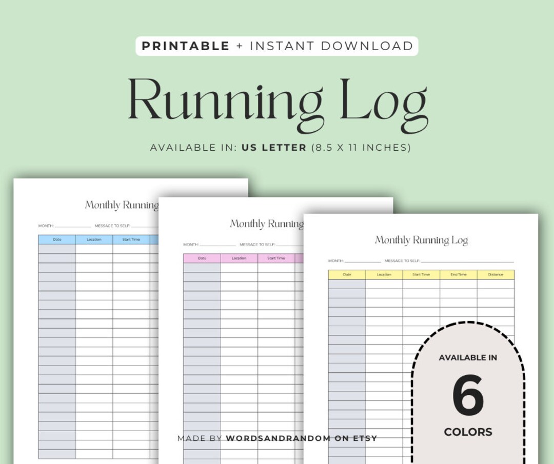 Runners Log, Fitness Journal, Training Tracker, Exercise Diary, Mileage ...