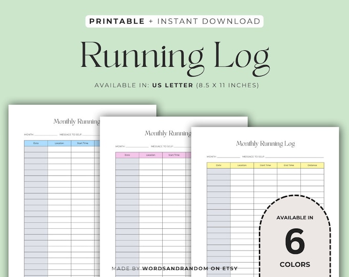 Running Log - Fillable - Printable PDF - Fitness Tracker, Runners Log ...