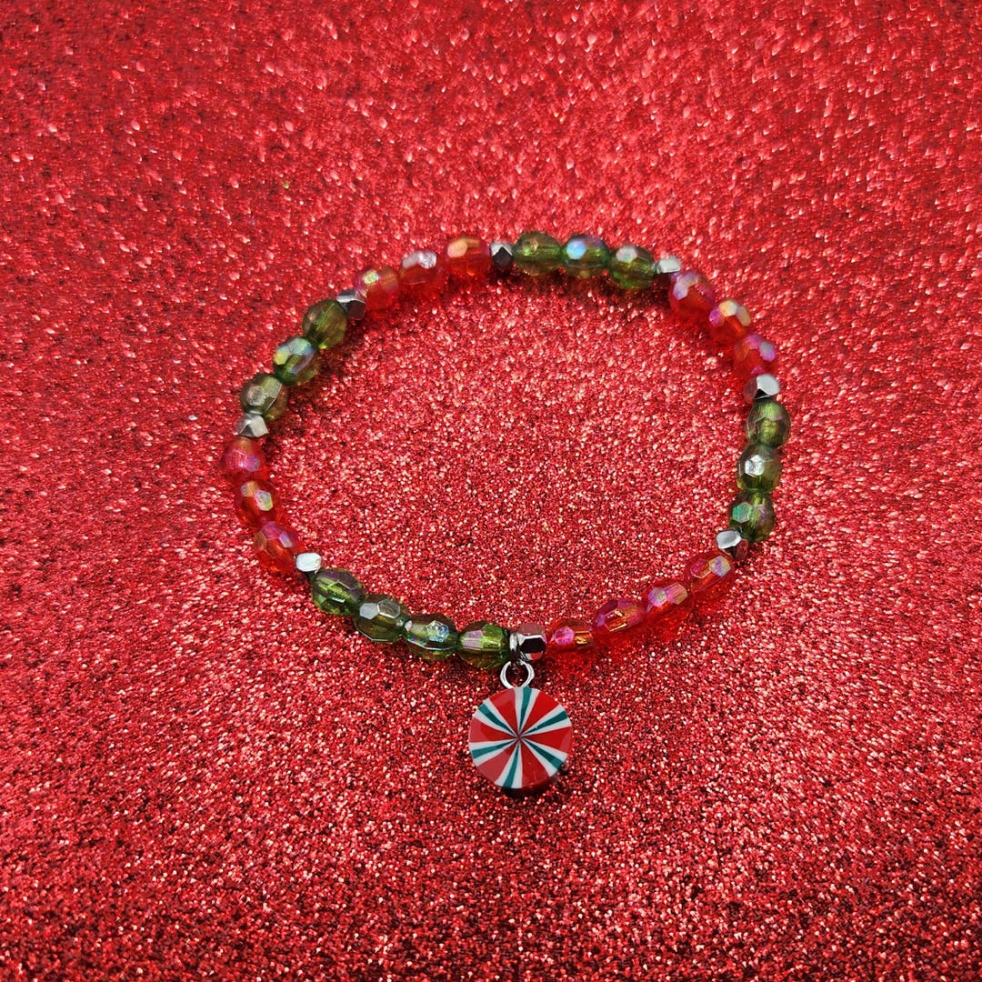 Bright Red Stretchy Friendship Bracelet, Inludes A Peppermint Candy ...