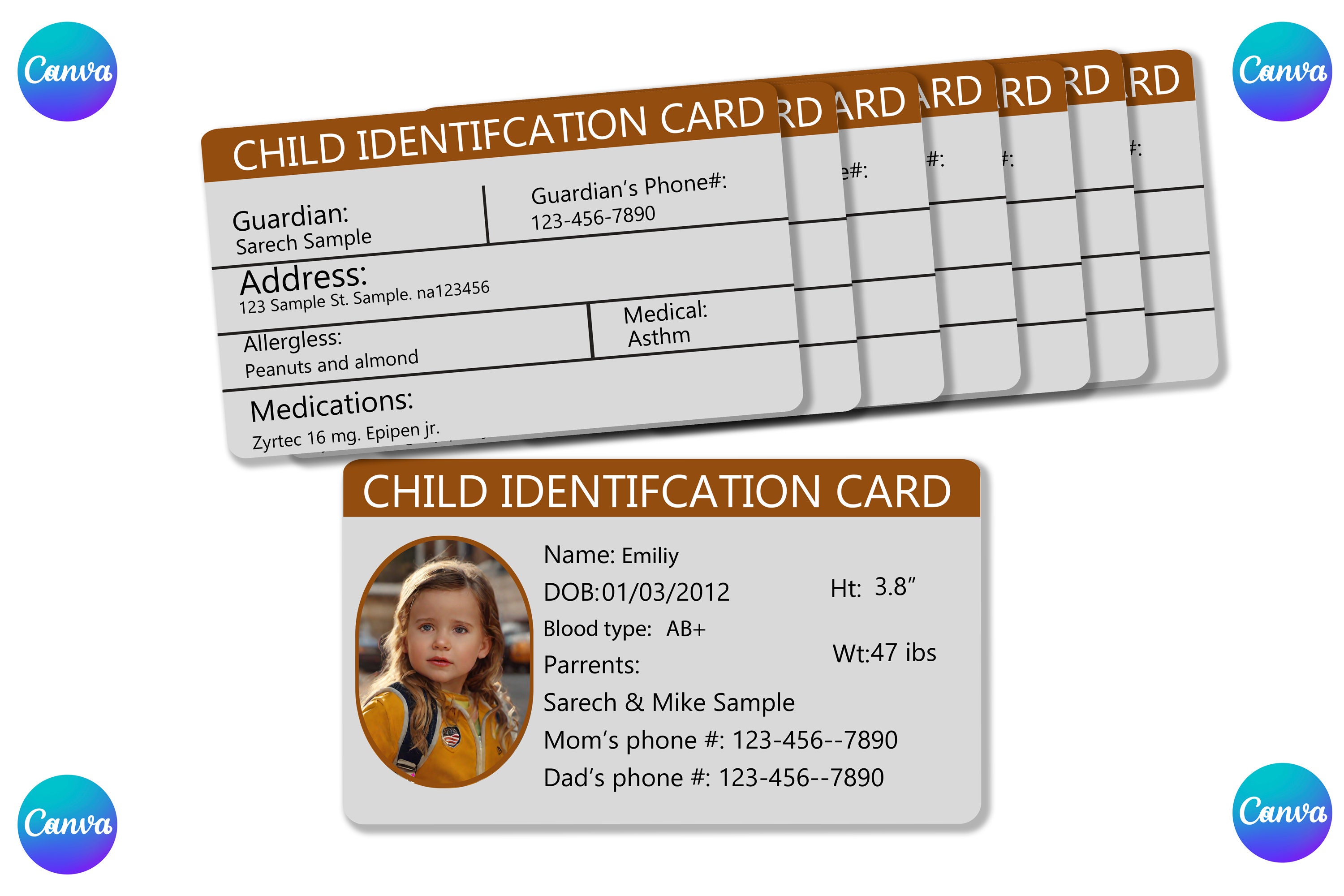 Editable Child Id Card Edit With Free Canva or Adobe - Etsy