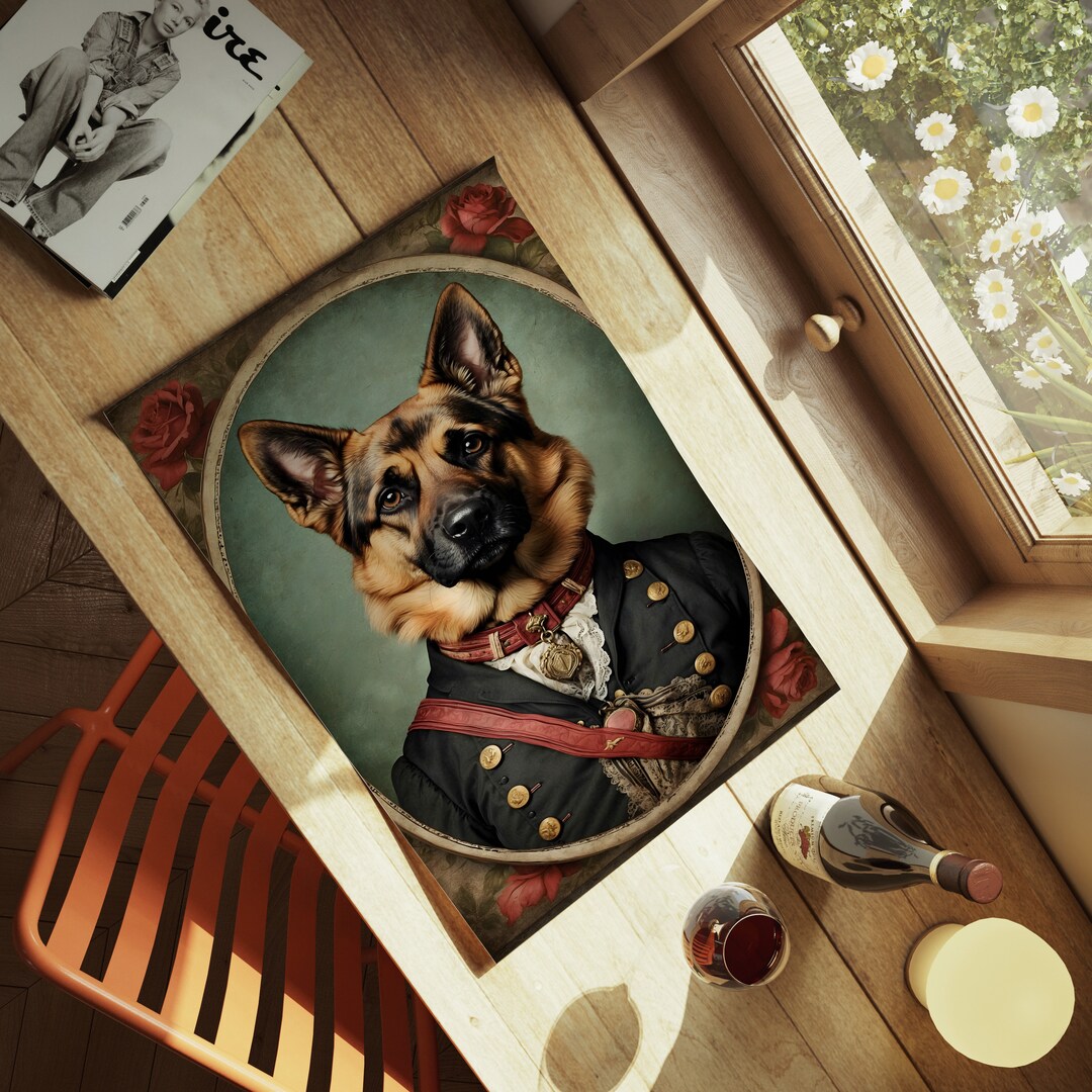 Victorian Portrait of a German Shepherd Metal Gift Noble Dog Art ...