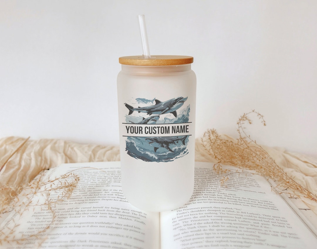 Sharks in Deep Sea Glass Tumbler, Ocean-inspired Drinkware, Unique ...