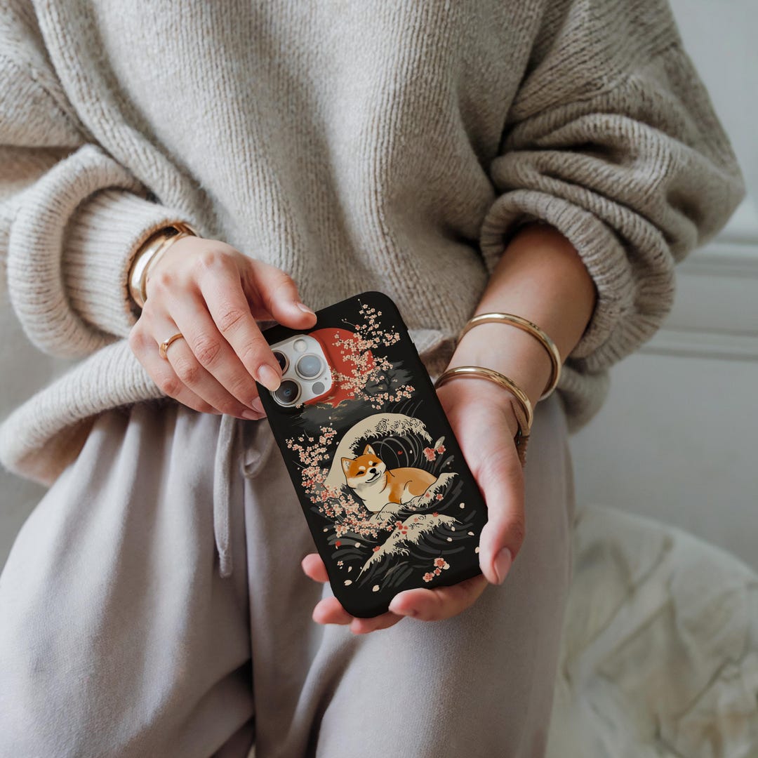 Shiba Inu iPhone Case, Ukiyo-e Wave Design, Cherry Blossom Art ...