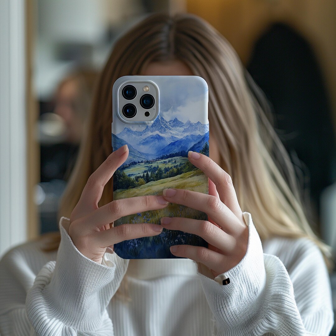 Swiss Alps iPhone Case, Watercolor Mountain Case, Alpine Landscape ...