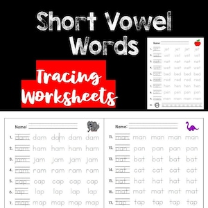 Short Vowel Word Tracing Worksheets - Preschool Learning Printables - Etsy