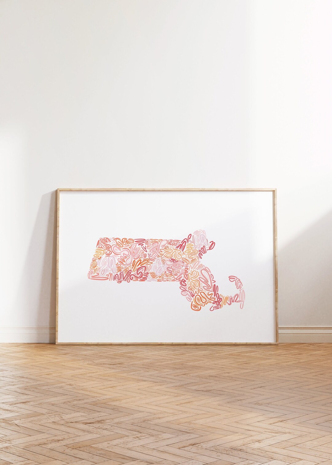Massachusetts State Map Print – Aesthetic Pink & Orange Wall Art ...