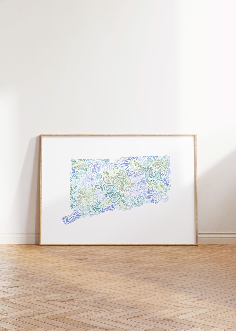 Connecticut State Map Art Print - AK Map Poster, Whimsical Connecticut ...