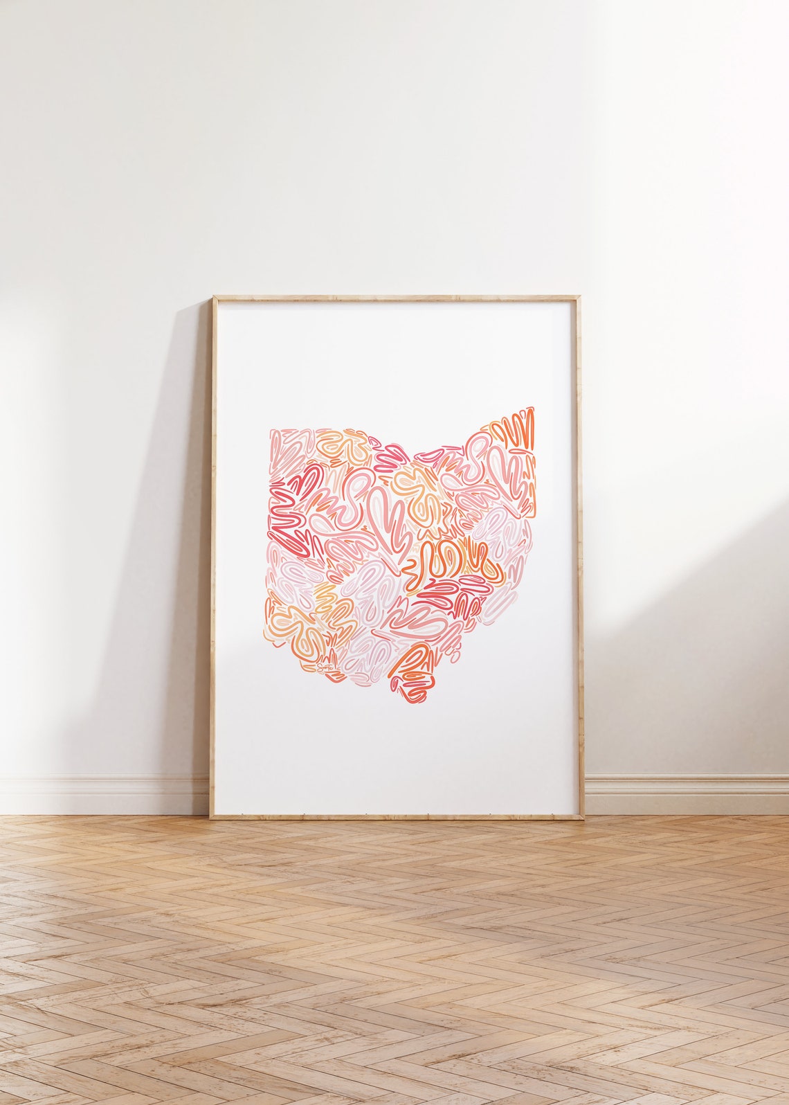 Abstract Ohio State Map Art Print – Pink Dorm Decor (digital Download ...