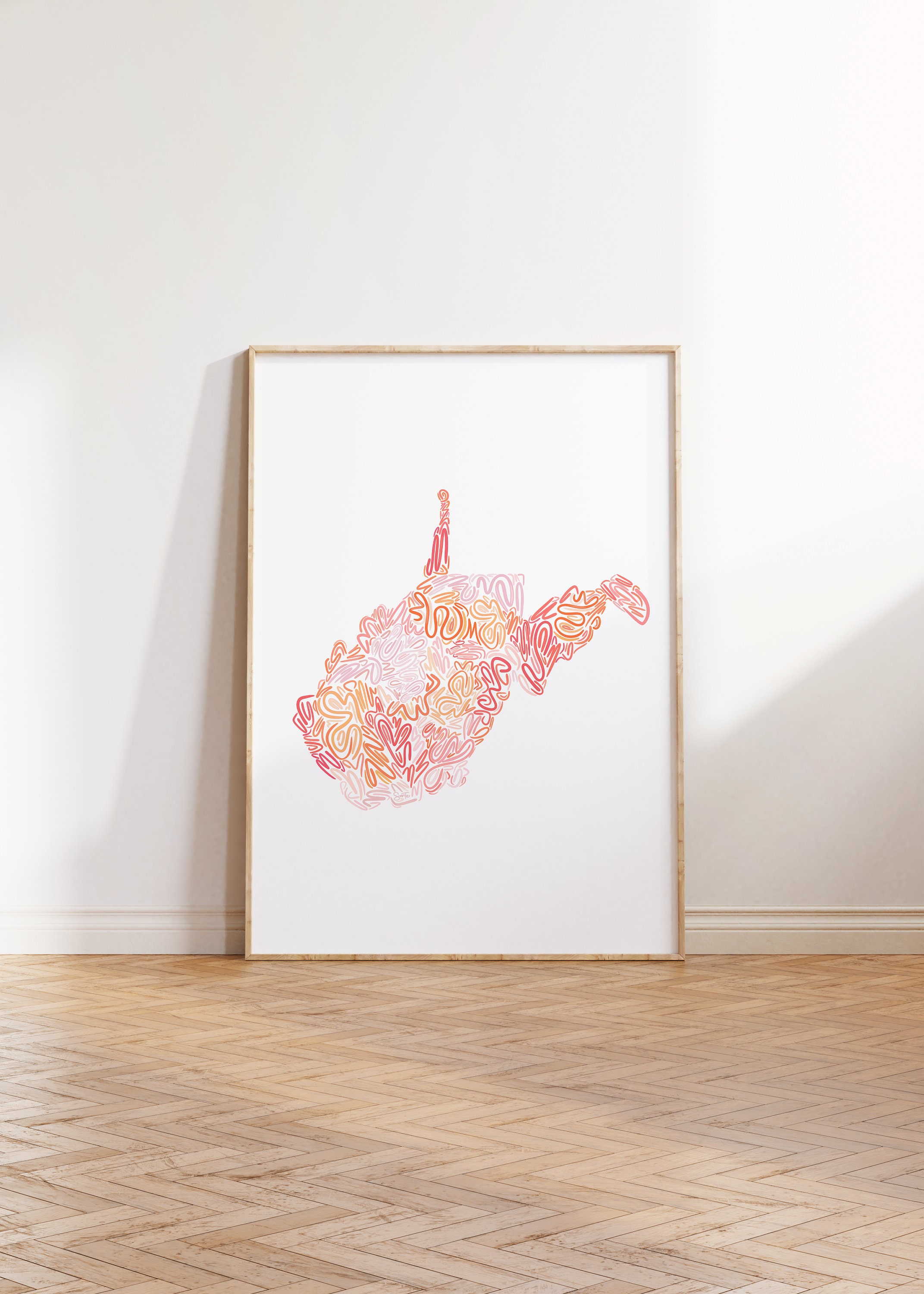 Pink West Virginia Map Art Print – College Dorm Decor (digital Download ...