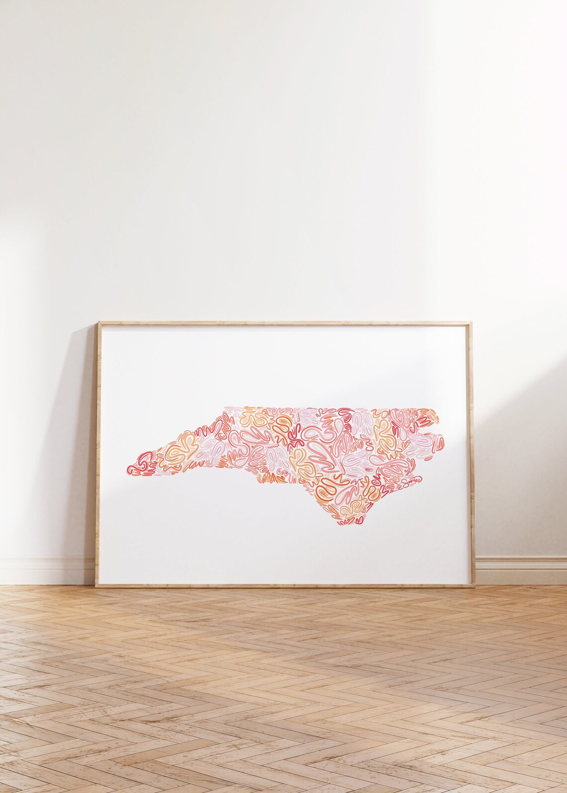 North Carolina State Map Wall Art – Pink & Coral Digital Print ...