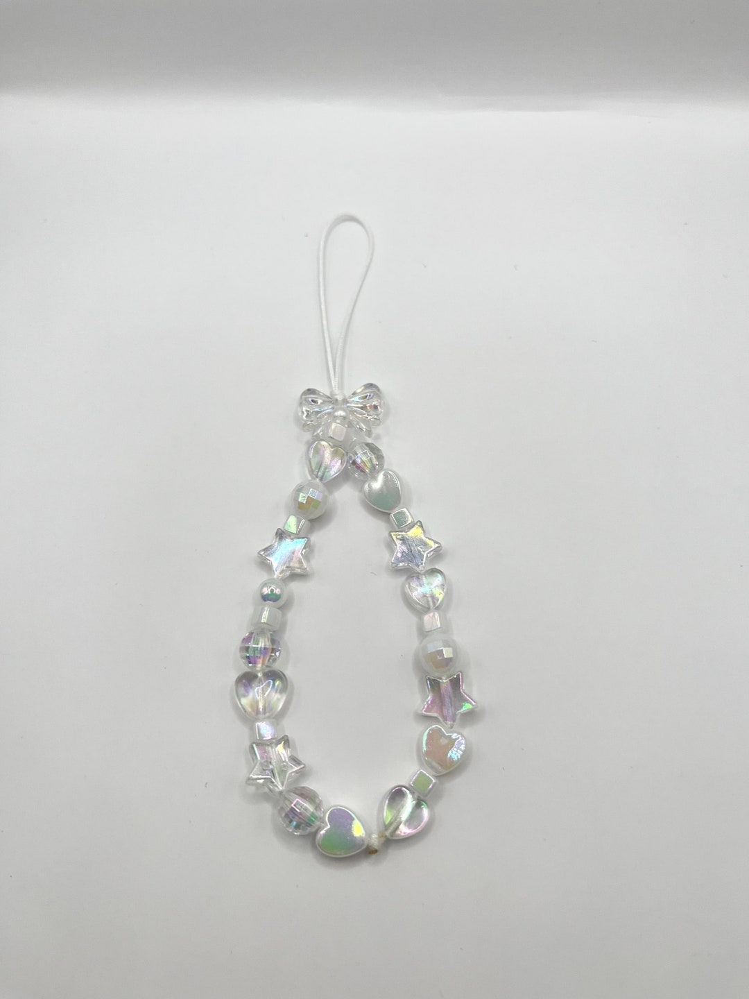 White Beaded Phone Charm Keychain - Cute Handmade String - Etsy