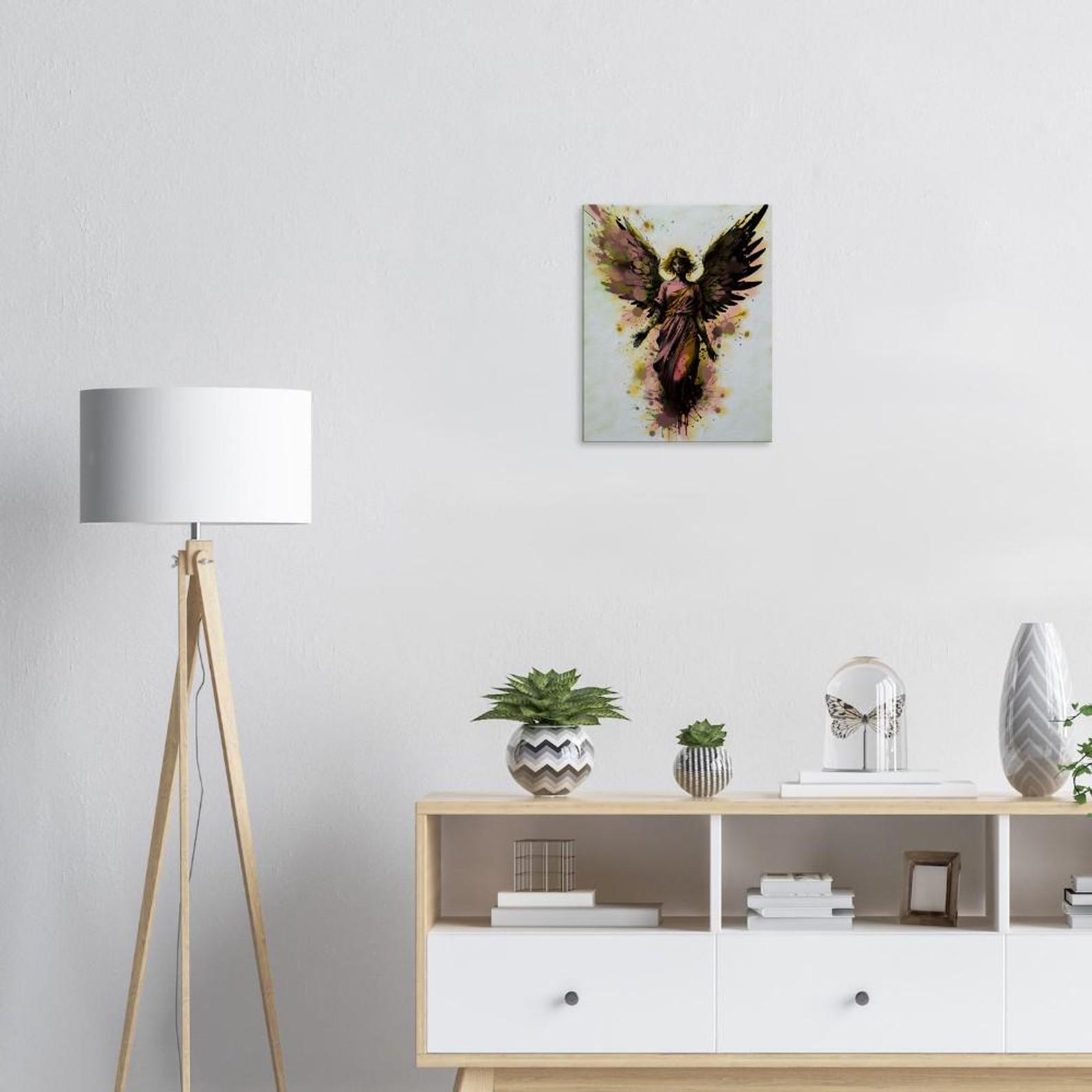 Portrait of an Angel in Flight - Modern Splash Color Canvas Art 16x20 ...