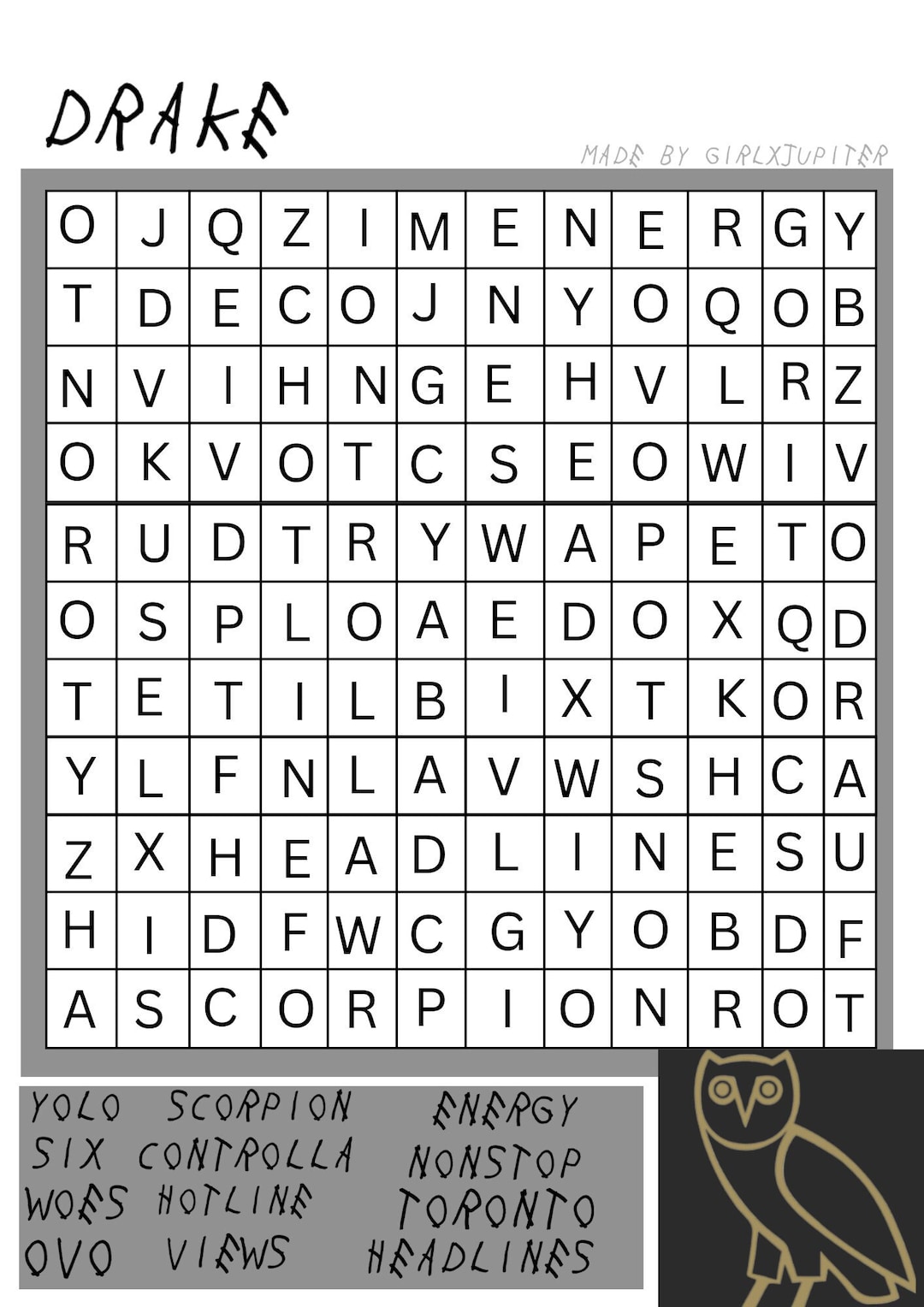 Drake Word Search - Etsy