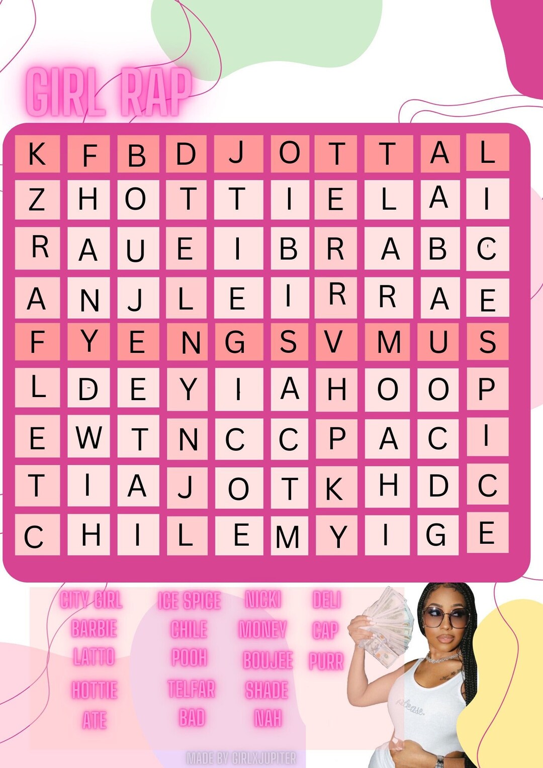 Girl Rap Word Search Puzzle - Etsy