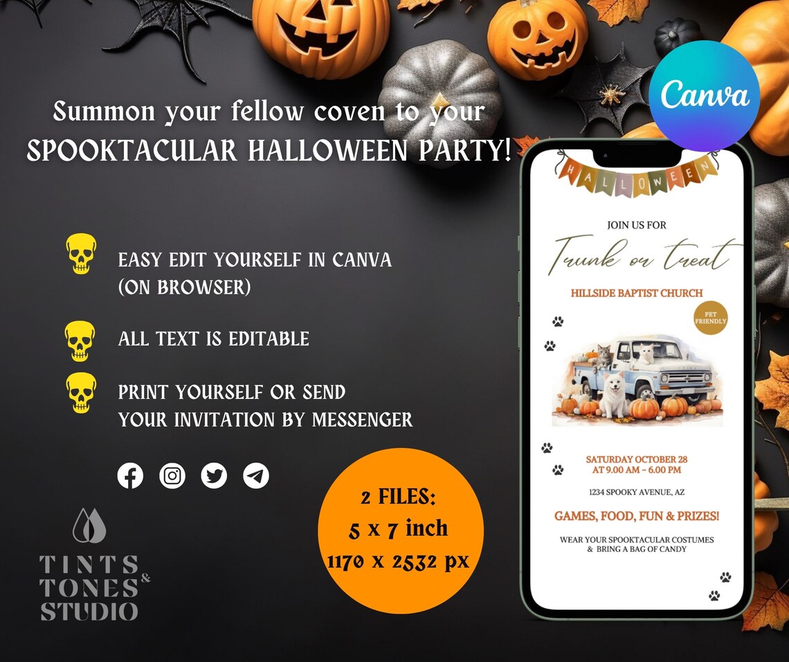 EDITABLE Trunk or Treat Invitation Halloween Party Trunk or Treat Flyer ...