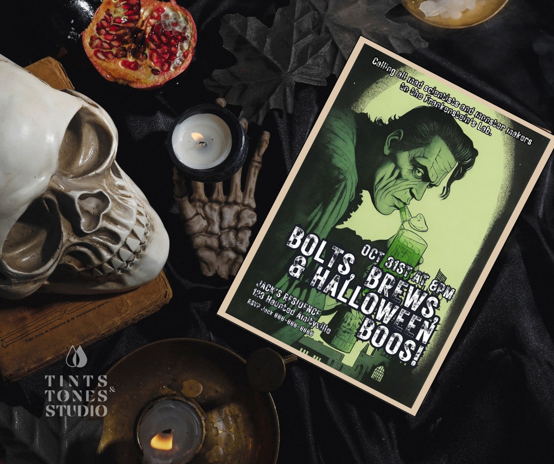 Template Editable Halloween Invitation Monster Printable Frankenstein ...