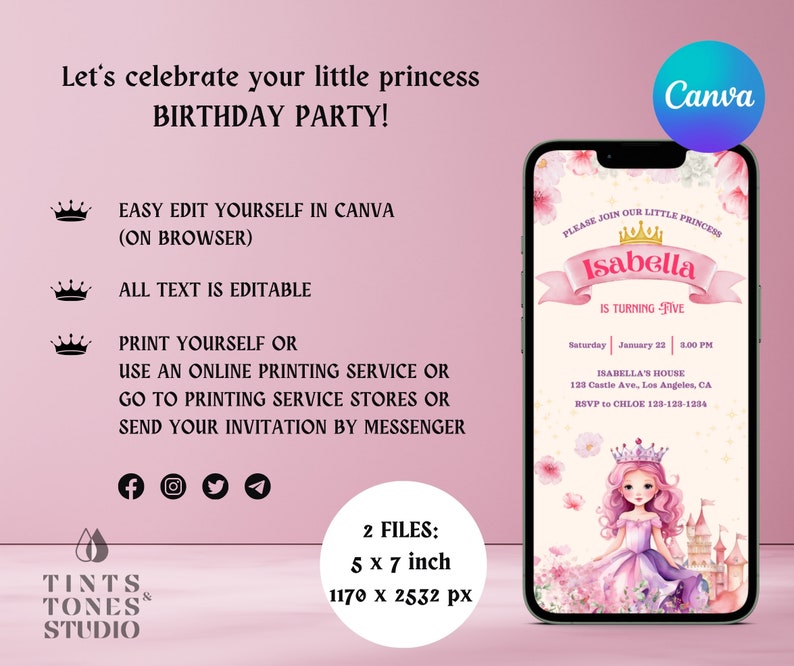 Happy Birthday Princess Invitation Birthday Cards Disney Princess Birthday Party Princess ...