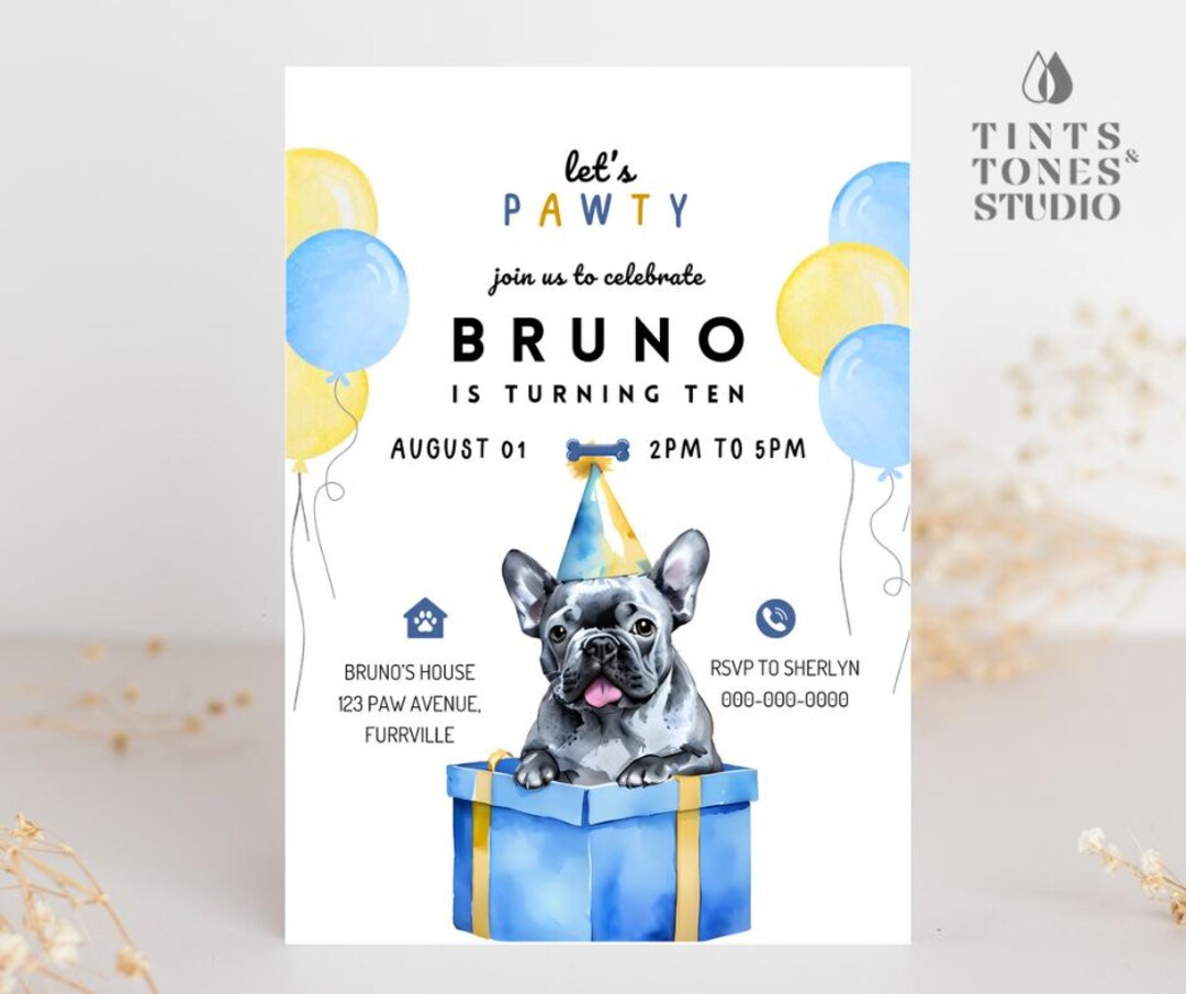 French Bulldog Puppies Dog Invitation Customized Birthday Template ...