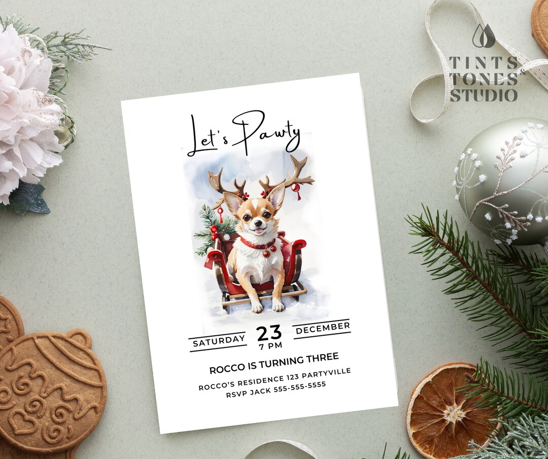 Editable Birthday Invitation Dog Christmas Dinner Invitation Holiday ...