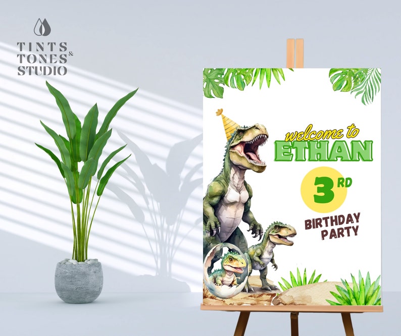 Dinosaur Birthday Decorations Welcome Board Sign Dinosaur Birthday ...