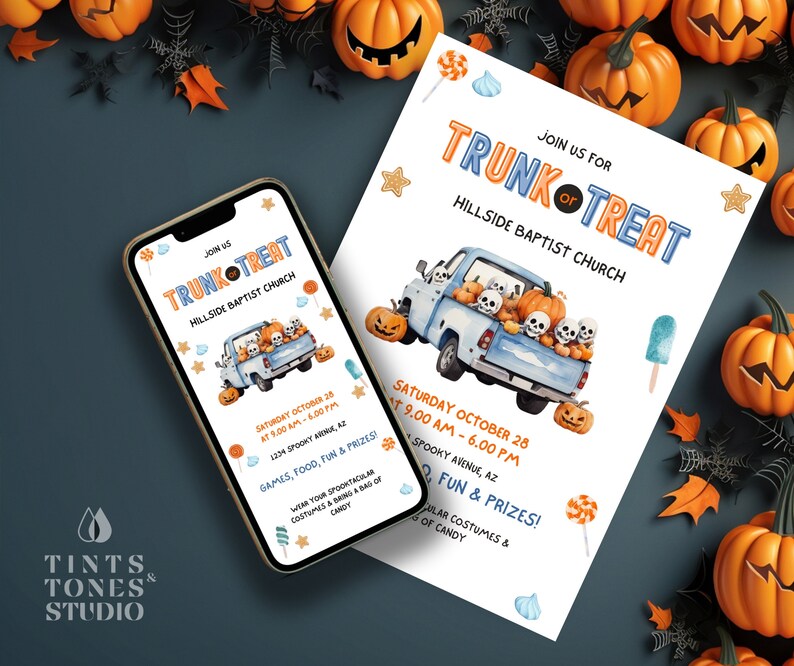 EDITABLE Trunk or Treat Invitation Halloween Party Trunk or Treat Flyer ...