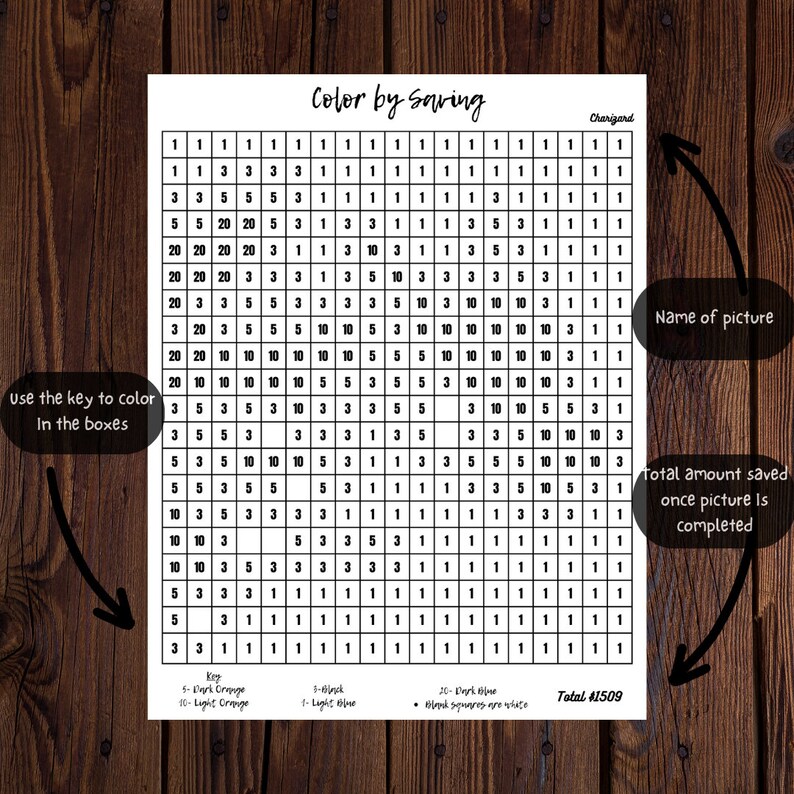 Color by Saving Charizard - Savings Challenge -printable Savings Game ...