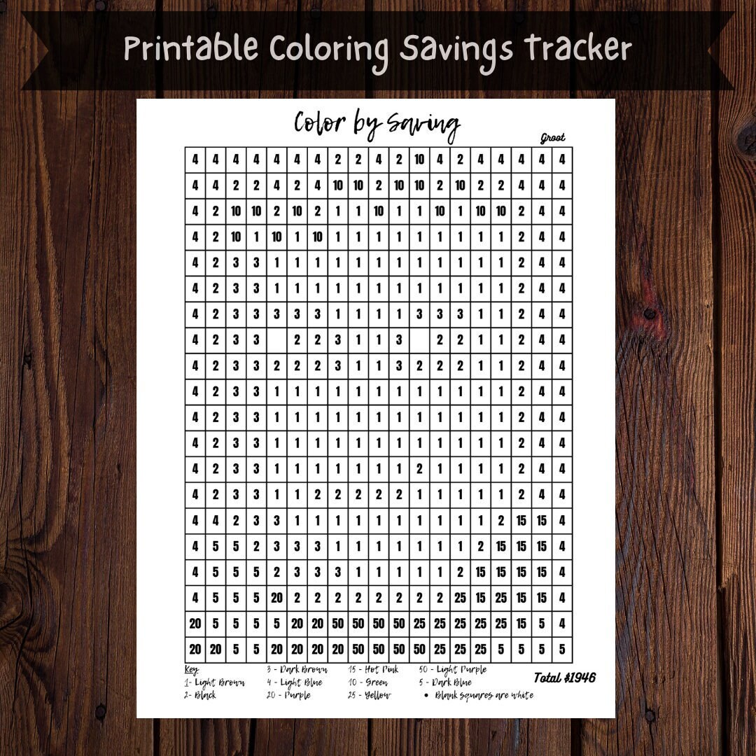 Color by Saving Groot - Savings Challenge -printable Savings Game ...