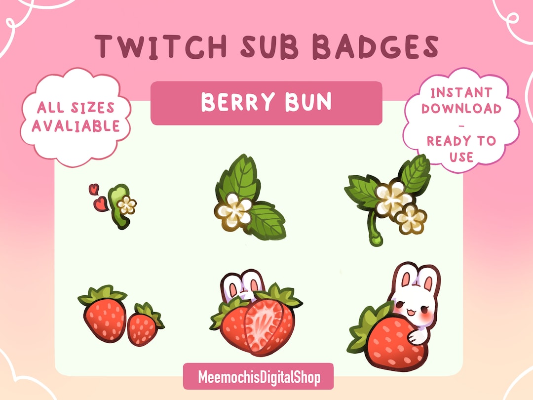 Strawberry Bun Twitch Sub Badge Pack (6) ｜ Twitch Discord Bit Badges ...