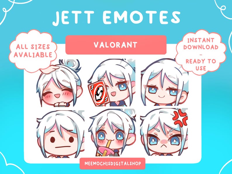 Jett Emote Pack (6)｜ Valorant Twitch Discord Emotes｜streaming Youtube ...