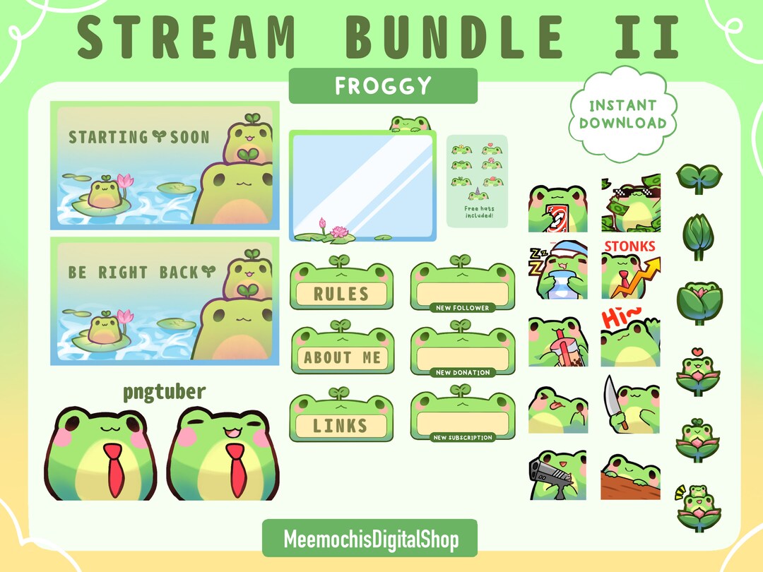 ULTIMATE Frog Sprout COMPLETE II Twitch Package︳overlays Emotes Panels ...