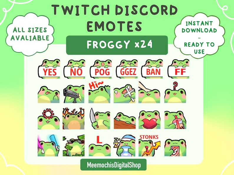 Frog Emote Pack (24) ｜ Twitch Discord Badges｜streaming Emote Cute ...